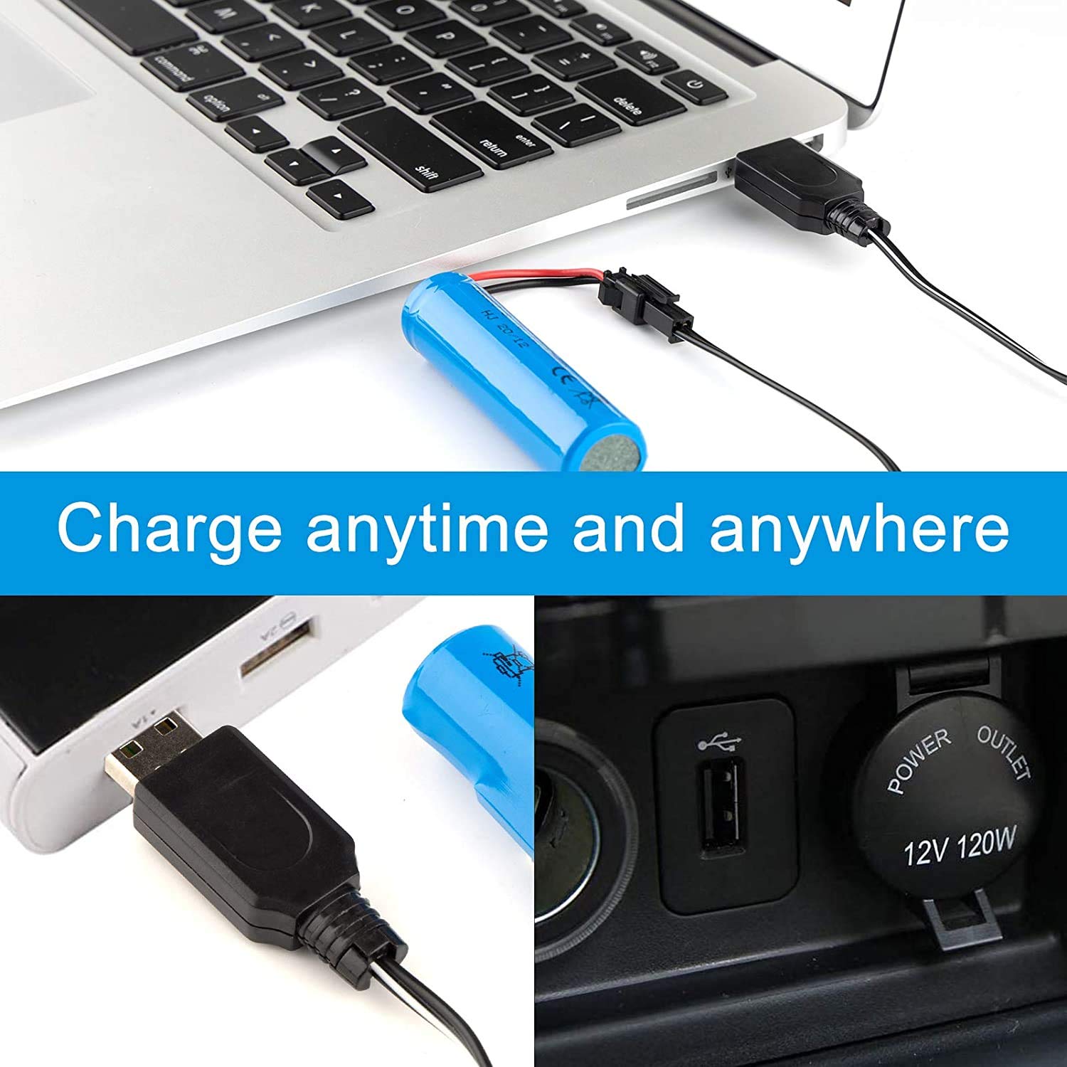 FPVERA 3.7V 1200mAh Li-ion Battery 2PCS 3.7Volt Rechargeable Batteries with USB Charger Cable SM-2P Plug for RC Car Drift Monster Truck Off-Road Vehicle Remote Control Car High-Speed Climbing Racing