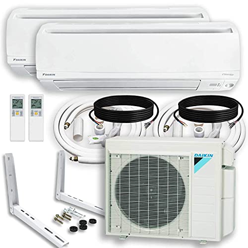 DAIKIN Dual (2 Zone) Air Conditioner Heat Pump + Maxwell 15 ft. Installation Kit + Wall Bracket (15000 + 15000 BTU)