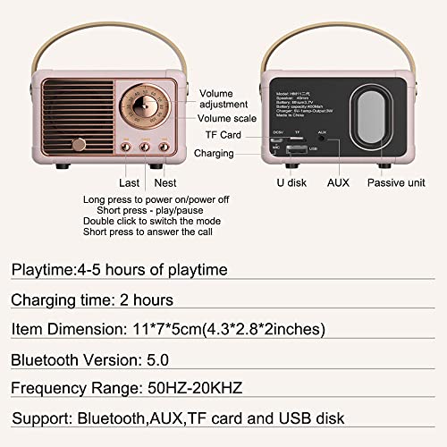 Baolira Vintage Retro Bluetooth Speaker Wireless Mini Speaker,Blue Speaker with Crystal Clear Stereo Sound Rich Bass, Retro Portable Speaker for iPhone,Android Devices and Tablet(Blue)