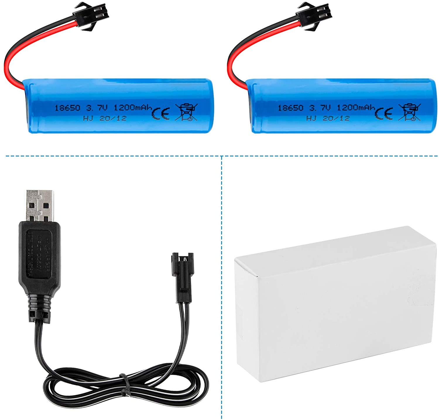 FPVERA 3.7V 1200mAh Li-ion Battery 2PCS 3.7Volt Rechargeable Batteries with USB Charger Cable SM-2P Plug for RC Car Drift Monster Truck Off-Road Vehicle Remote Control Car High-Speed Climbing Racing