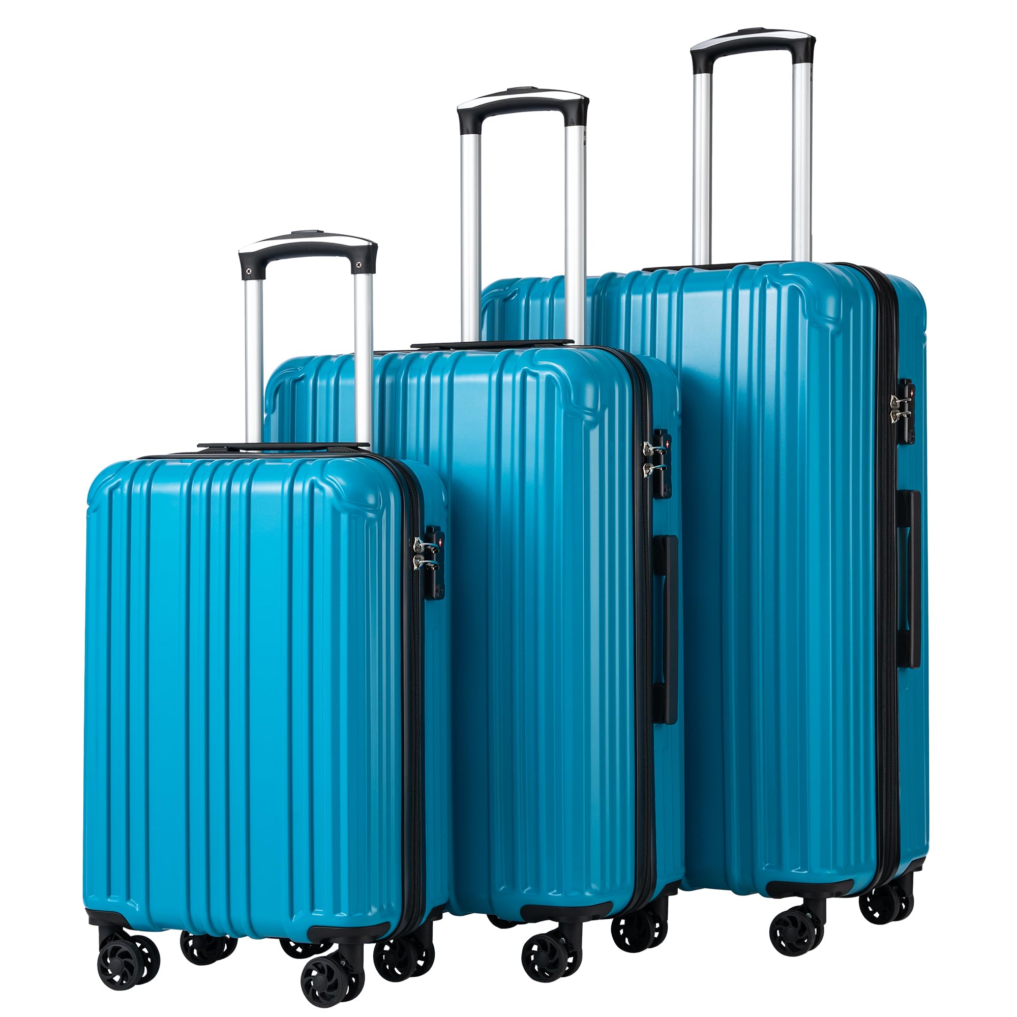 COOLIFE Luggage Expandable Suitcase PC+ABS 3 Piece Set with TSA Lock Spinner Carry on 20in24in28in (Turquoise Blue, 3 piece set)