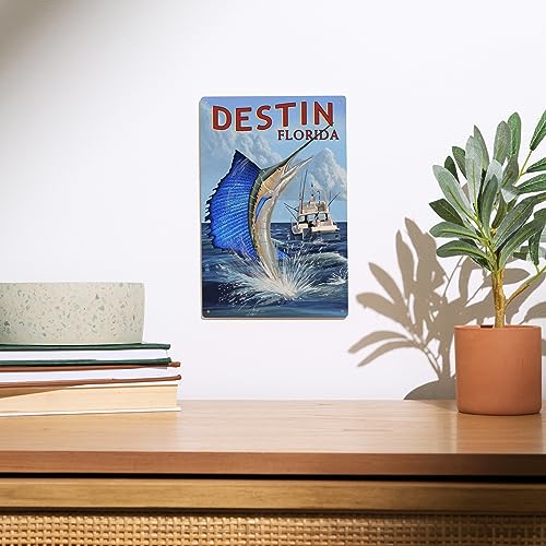 Lantern Press 6x9 Inch Wood Sign, Ready to Hang Wall Decor, Destin, Florida, Sailfish