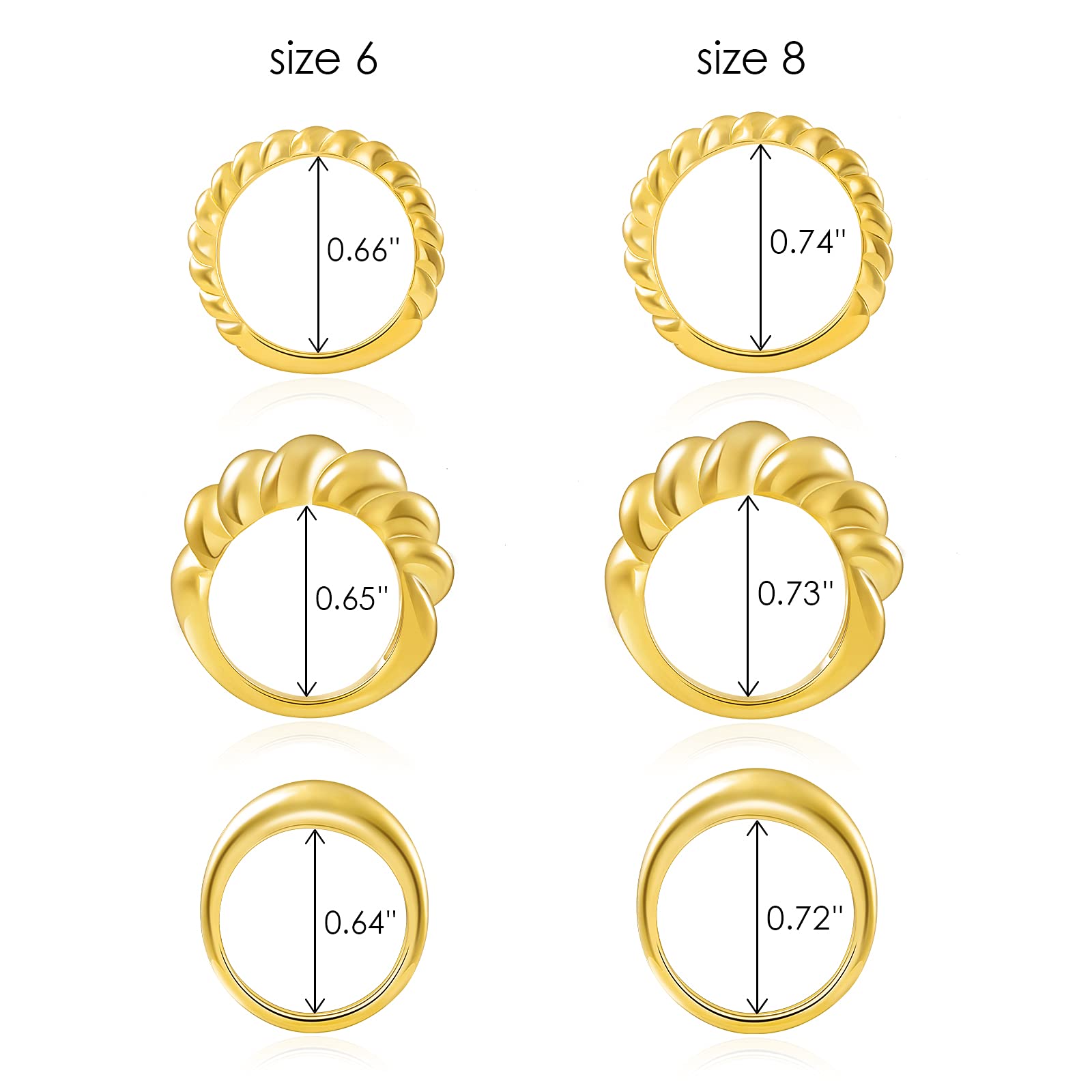 LANE WOODS Chunky Ring Set: 14k Gold Plated Croissant Braided Twisted Dome Ring Jewelry for Women Men