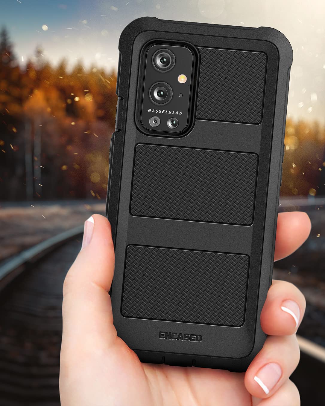 ENCASED Falcon Armor Designed for OnePlus 9 Case with Screen Protector, Protective Full Body Cover with Built-in Screen Guard (Black) (OnePlus 9 PRO)