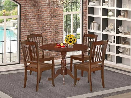 East West Furniture DMDA5-MAH-W 5 Piece Dining Set Includes a Round Dining Table with Dropleaf and 4 Kitchen Chairs, 42x42 Inch, Mahogany