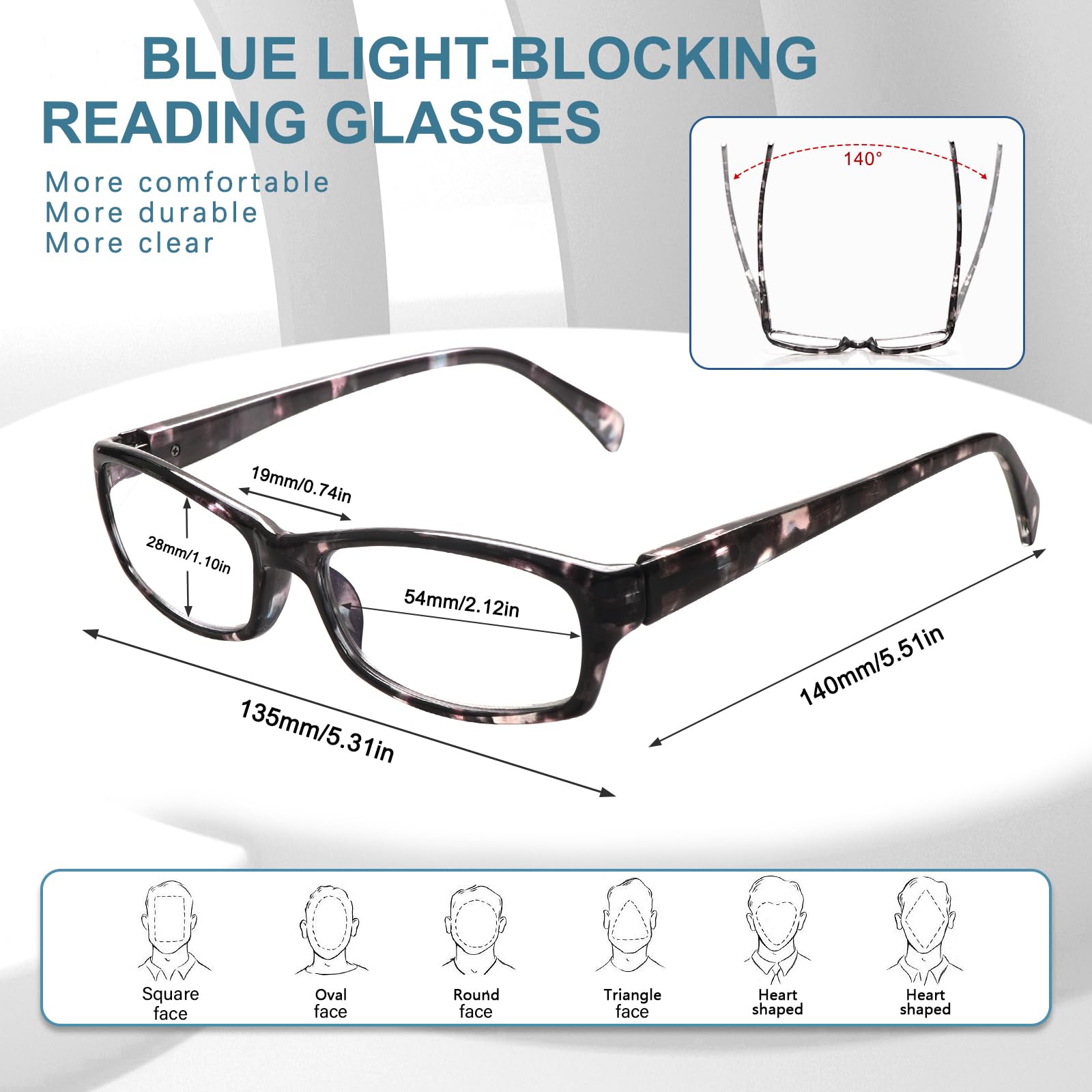 VIDEBLA 5 Pack Computer Reading Glasses Men and Women Anti Eyestrain Blue Light Blocking Glasses for Reading (5 Mix-2, 1.25)