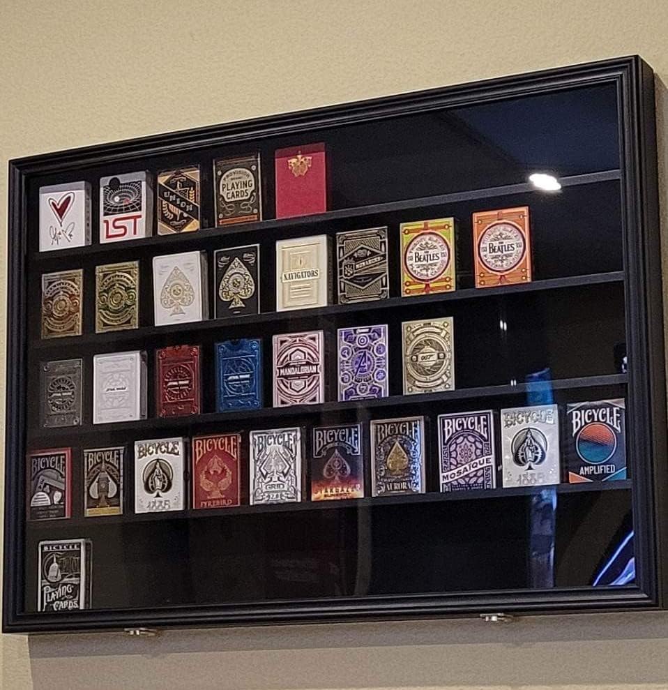 DisplayGifts Playing Card Display Case Frame Holds 60 Decks Collectible Poker Cards Only Acrylic Door UV Protection Black
