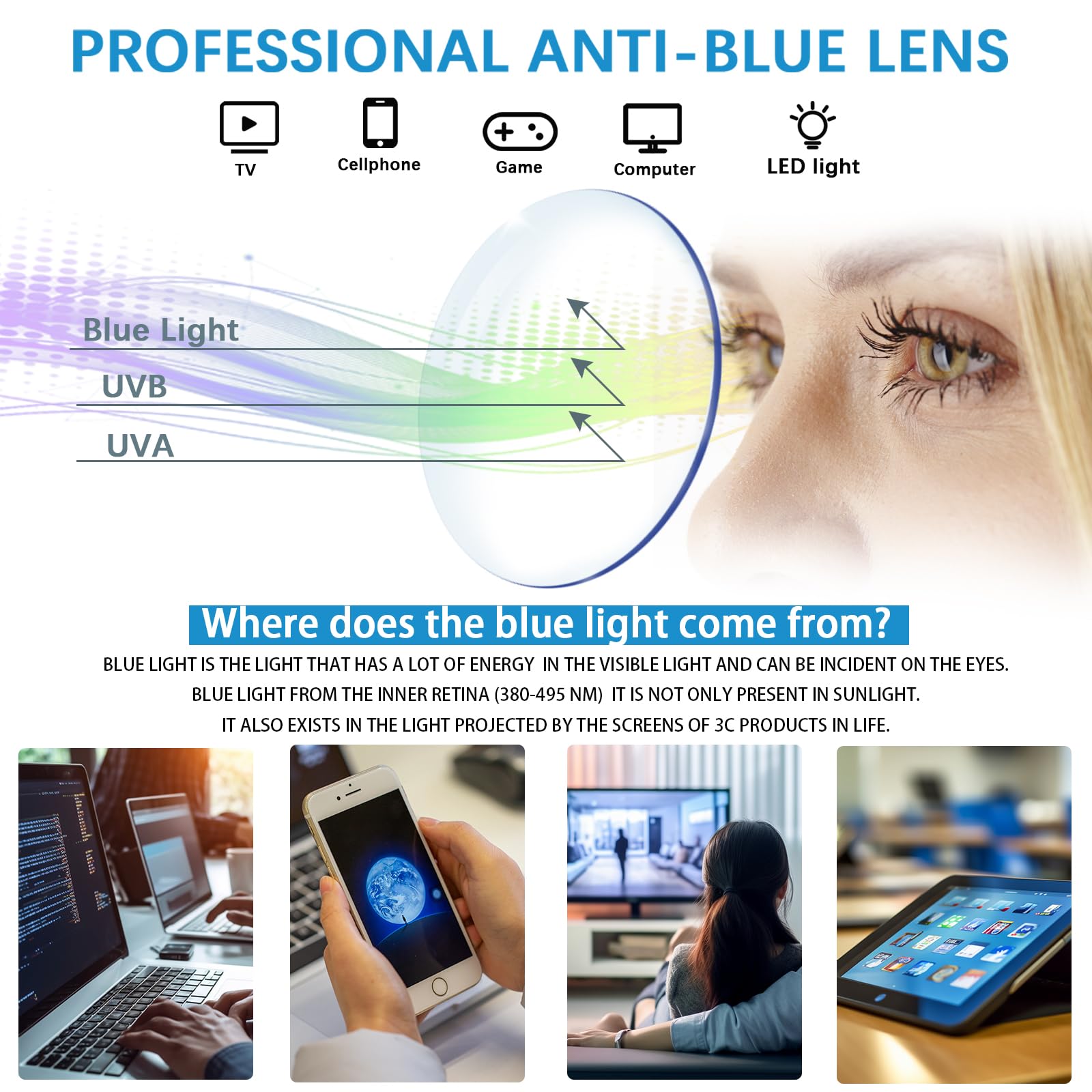 VIDEBLA 5 Pack Computer Reading Glasses Men and Women Anti Eyestrain Blue Light Blocking Glasses for Reading (5 Mix-2, 1.25)