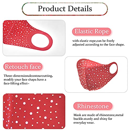 UOUDIO Rhinestone Crystal Face Mask, Masquerade Fashion Bling Mask for Women,Reusable (Red orange grey white purple green)