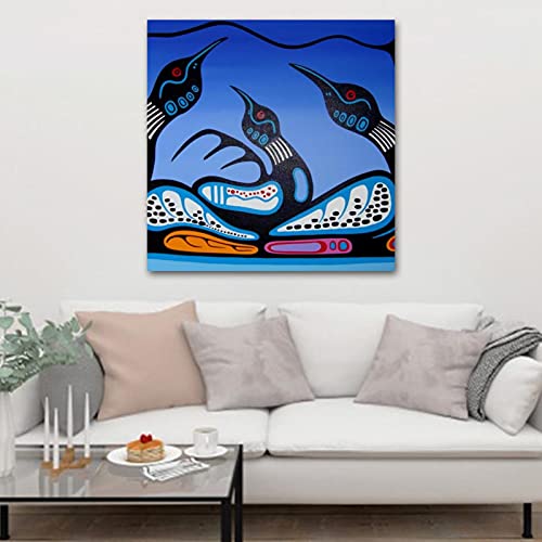 Framed Canvas Wall Art Birds Loons Oil Painting Artwork Picture Posters Wall Decor for Living Room Bedroom Bathroom Office Home Decoration