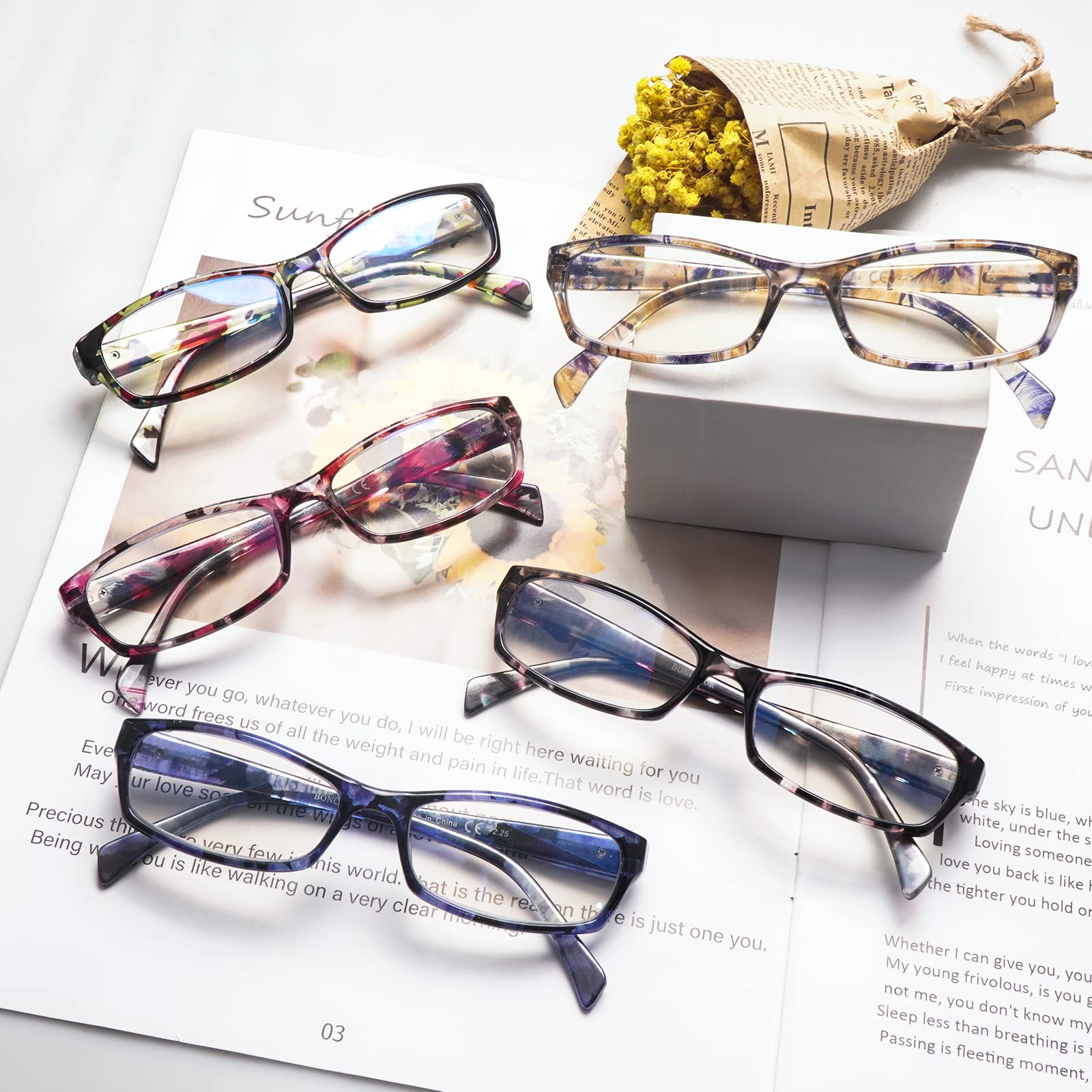 VIDEBLA 5 Pack Computer Reading Glasses Men and Women Anti Eyestrain Blue Light Blocking Glasses for Reading (5 Mix-2, 1.25)