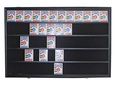 DisplayGifts Playing Card Display Case Frame Holds 60 Decks Collectible Poker Cards Only Acrylic Door UV Protection Black