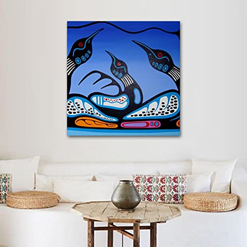 Framed Canvas Wall Art Birds Loons Oil Painting Artwork Picture Posters Wall Decor for Living Room Bedroom Bathroom Office Home Decoration