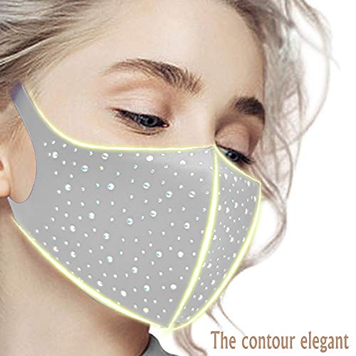 UOUDIO Rhinestone Crystal Face Mask, Masquerade Fashion Bling Mask for Women,Reusable (Red orange grey white purple green)