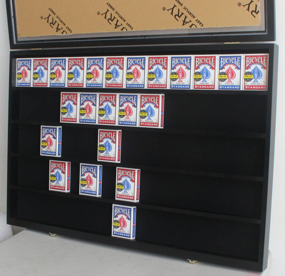 DisplayGifts Playing Card Display Case Frame Holds 60 Decks Collectible Poker Cards Only Acrylic Door UV Protection Black