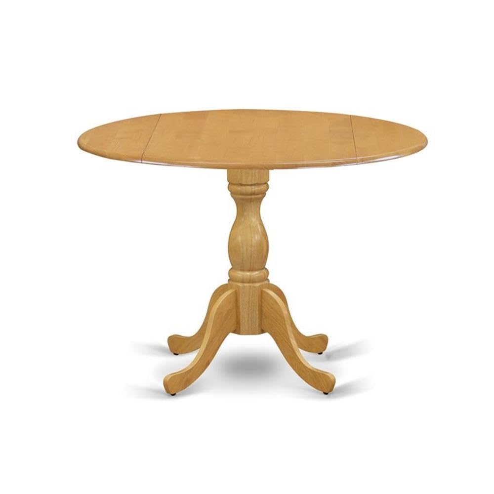 East West Furniture DMAV5-OAK-W 5 Piece Dinette Set for 4 Includes a Round Dining Room Table with Dropleaf and 4 Kitchen Dining Chairs, 42x42 Inch, Oak