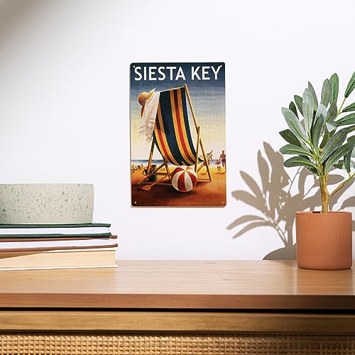 Lantern Press 6x9 Inch Wood Sign, Ready to Hang Wall Decor, Siesta Key, Florida, Beach Chair and Ball