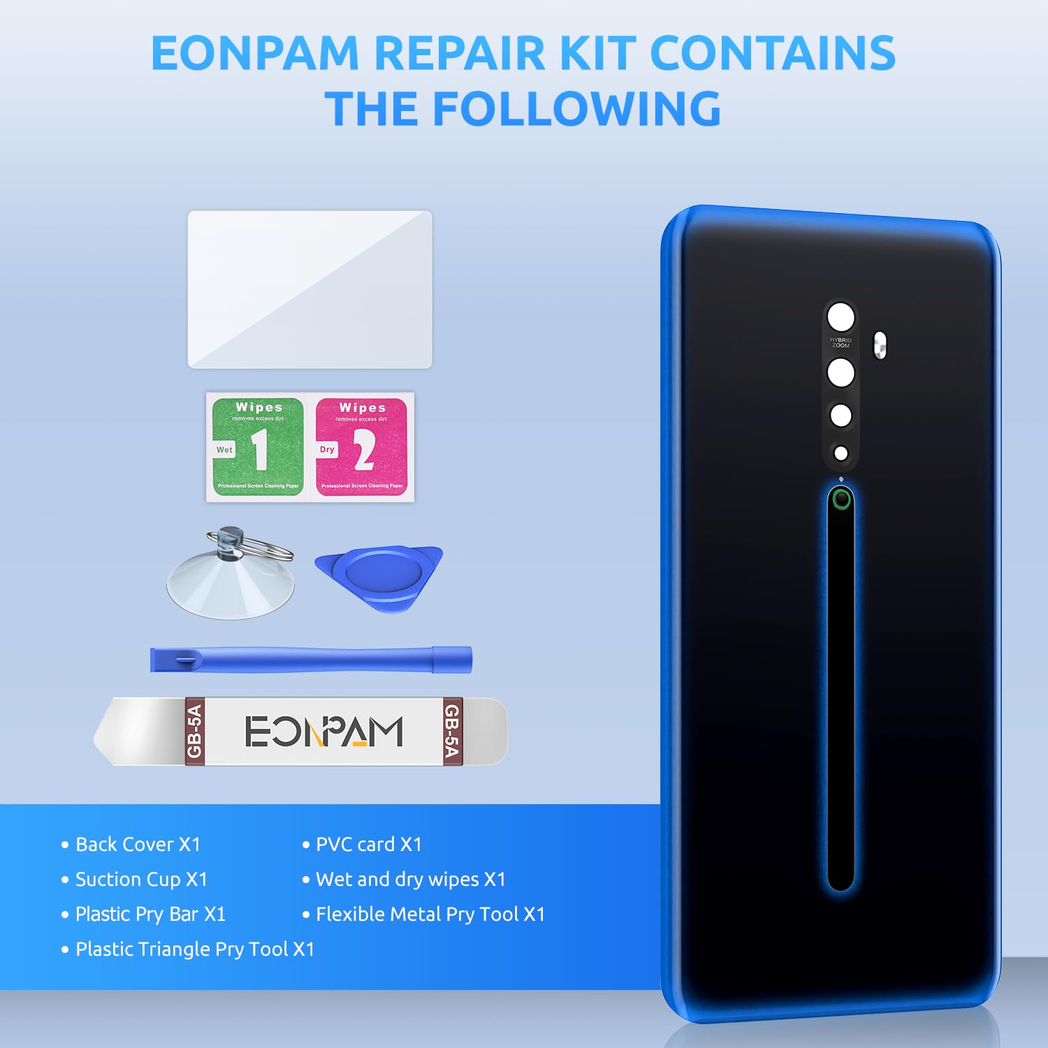 Eonpam Back Glass Replacement for Oppo Reno2 Back Cover Rear Housing with Camera Lens + Repair Tool Kit Genuine Rear Glass (Black)