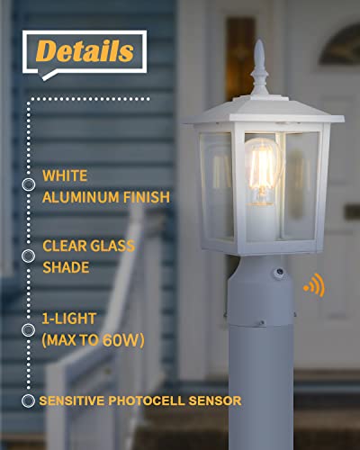 CINOTON Outdoor Post Light Fixture Dusk to Dawn, Exterior Post Lantern Lights IP65 Waterproof with Pier Mount Base, Lamp Garden Post Lights Pole Mount for Patio Pathway Deck Yard Decor Street, White