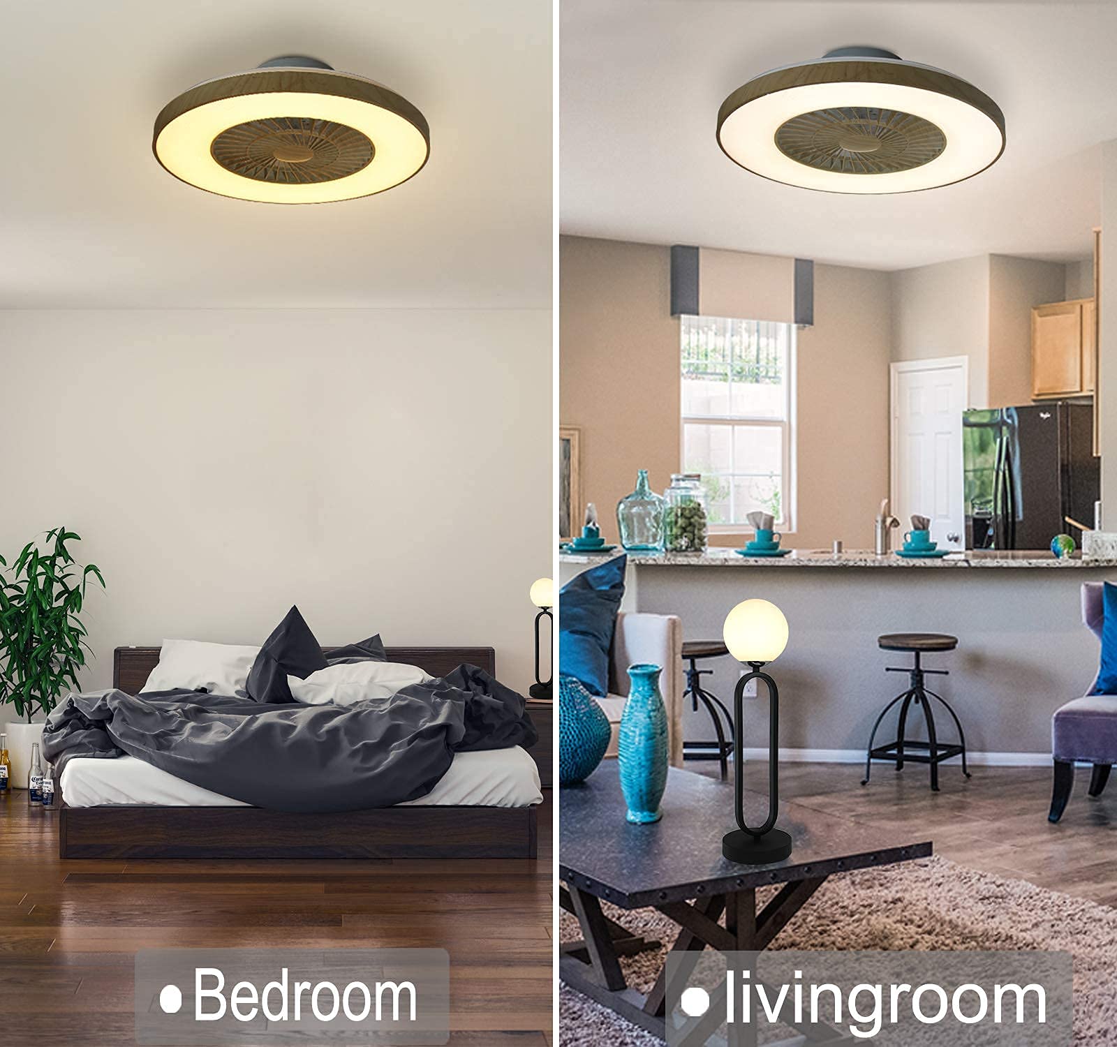 Anresun 23" LED Ceiling Fan with Lights, for Indoor Kitchen Bathroom Bedroom, Dimmable with Remote Control, 3 Files, Adjustable Wind Speed, Modern Ceiling Fan
