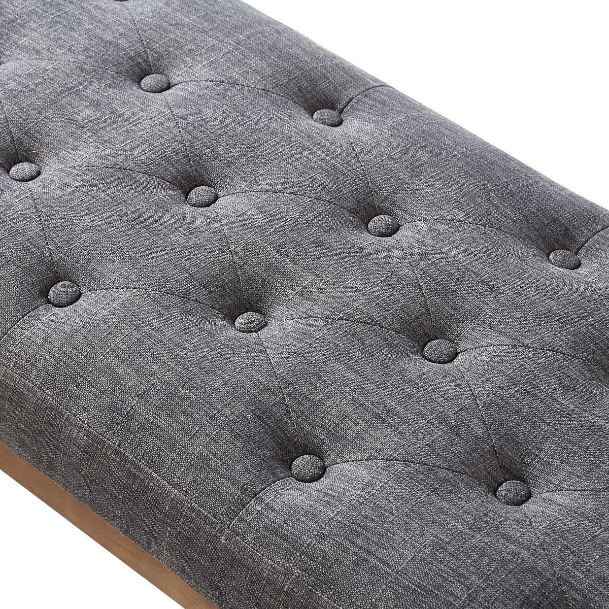 24KF Linen Upholstered Buttons Tufted Entryway Bench with Solid Wood Leg,Bed Bench Ottoman with Padded Seat,5034-Dark Gray