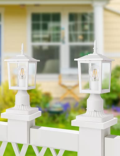 CINOTON Outdoor Post Light Fixture Dusk to Dawn, Exterior Post Lantern Lights IP65 Waterproof with Pier Mount Base, Lamp Garden Post Lights Pole Mount for Patio Pathway Deck Yard Decor Street, White