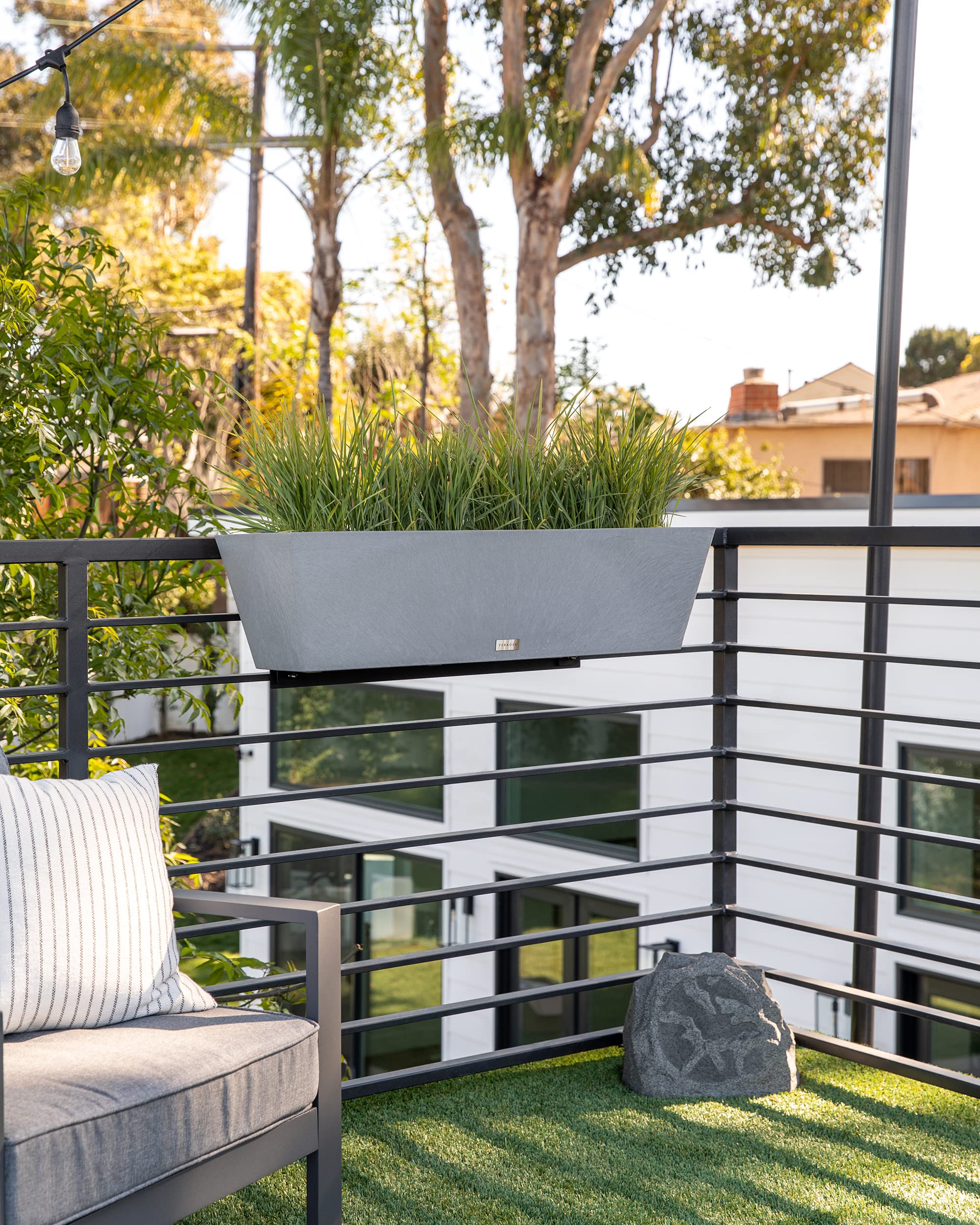 Veradek Pure Series Railing Planter - Plastic Hanging Planter for Outdoor Balcony/Fence | Durable All-Weather Use with Adjustable Brackets | Modern Décor for Flowers, Succulents, Hanging Plants