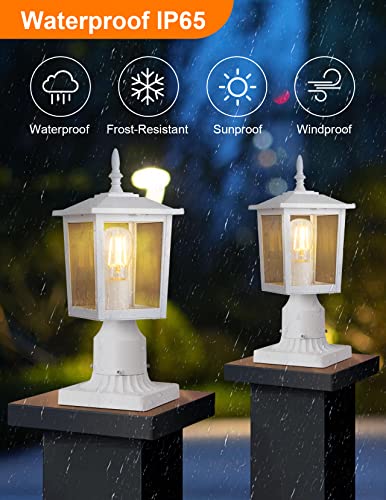 CINOTON Outdoor Post Light Fixture Dusk to Dawn, Exterior Post Lantern Lights IP65 Waterproof with Pier Mount Base, Lamp Garden Post Lights Pole Mount for Patio Pathway Deck Yard Decor Street, White