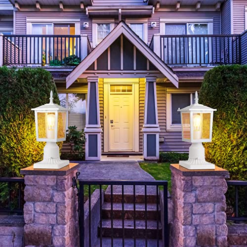 CINOTON Outdoor Post Light Fixture Dusk to Dawn, Exterior Post Lantern Lights IP65 Waterproof with Pier Mount Base, Lamp Garden Post Lights Pole Mount for Patio Pathway Deck Yard Decor Street, White