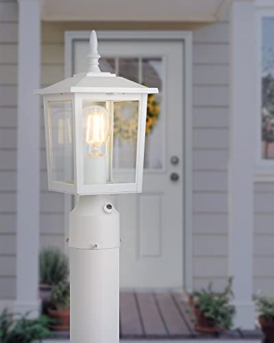 CINOTON Outdoor Post Light Fixture Dusk to Dawn, Exterior Post Lantern Lights IP65 Waterproof with Pier Mount Base, Lamp Garden Post Lights Pole Mount for Patio Pathway Deck Yard Decor Street, White