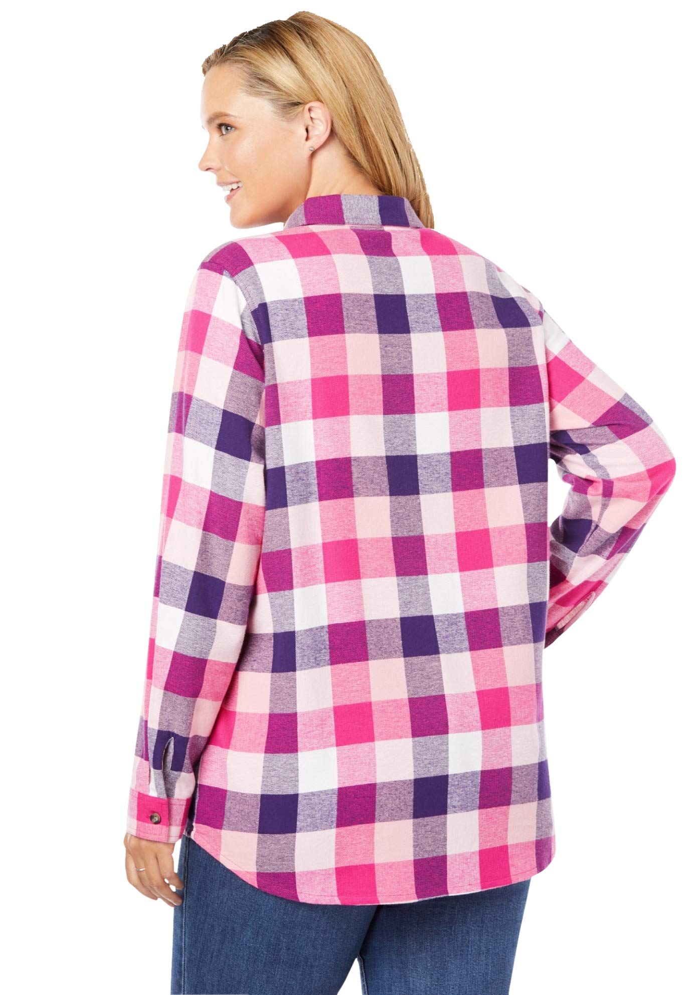 Woman Within Women's Plus Size Classic Flannel Shirt - 3X, Vivid Red Buffalo Plaid