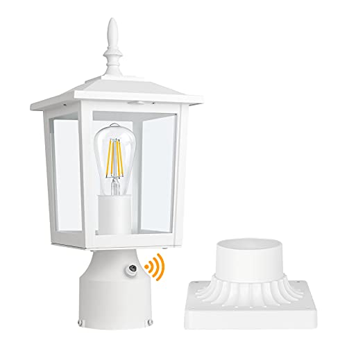 CINOTON Outdoor Post Light Fixture Dusk to Dawn, Exterior Post Lantern Lights IP65 Waterproof with Pier Mount Base, Lamp Garden Post Lights Pole Mount for Patio Pathway Deck Yard Decor Street, White