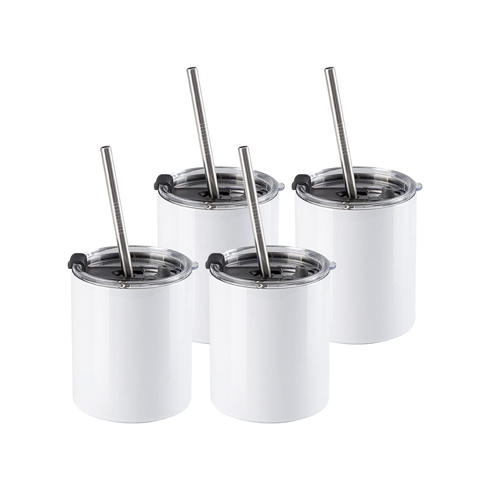 PYD Life Sublimation Blank Tumbler White 10 OZ Stainless Steel Tumbler with Straw and Lid Sublimation Coffee Cups Mugs for Cricut Mug Press Sublimation Print 4 Pack