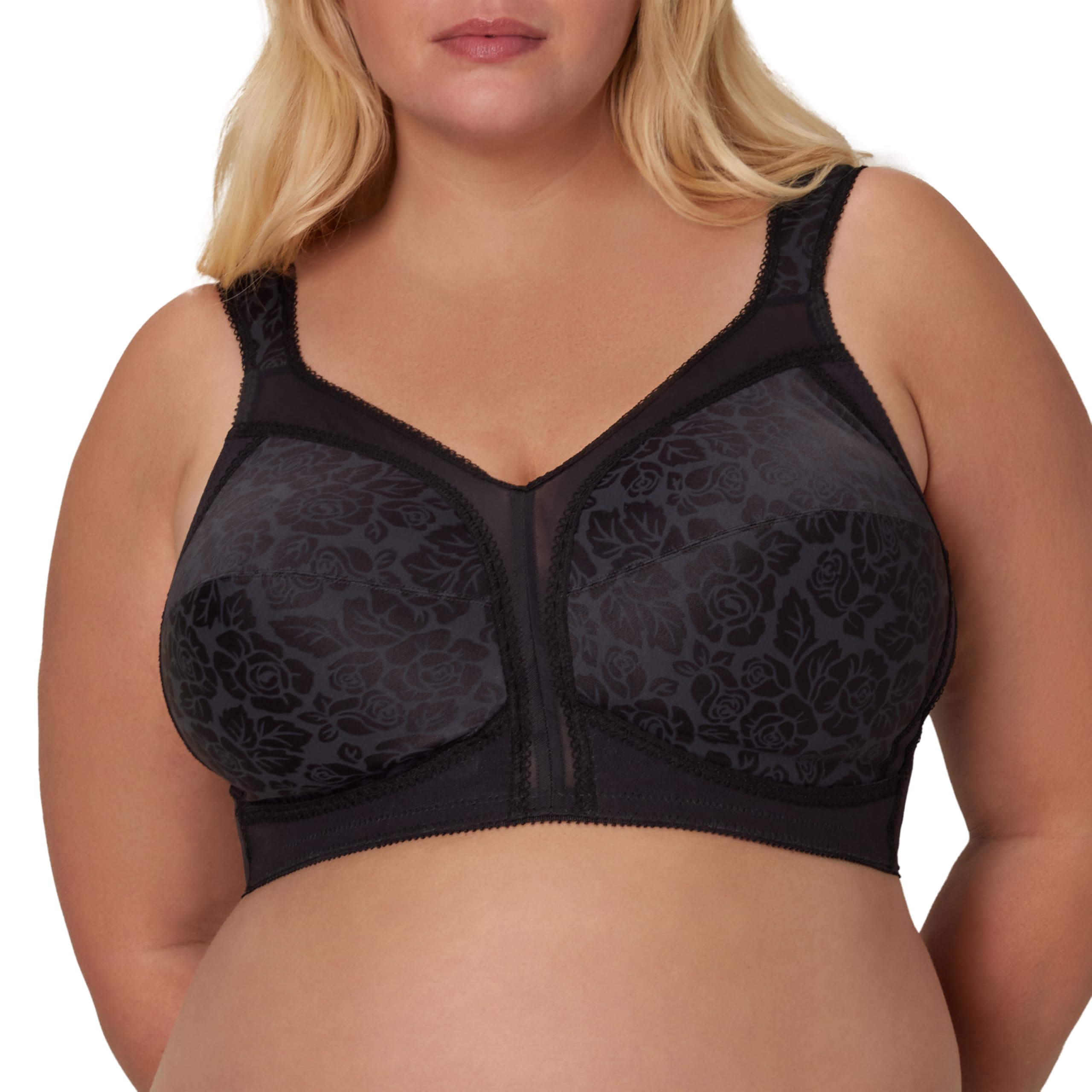 PLAYTEX Women 18 Hour Comfort-Strap Wireless, Full-Coverage Bra, Single or 2-Pack, Black, 36DD