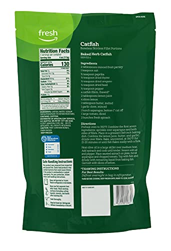 Amazon Fresh Brand, Catfish Boneless Skinless Fillet Portions, Frozen, Responsibly Sourced, 1 Lb