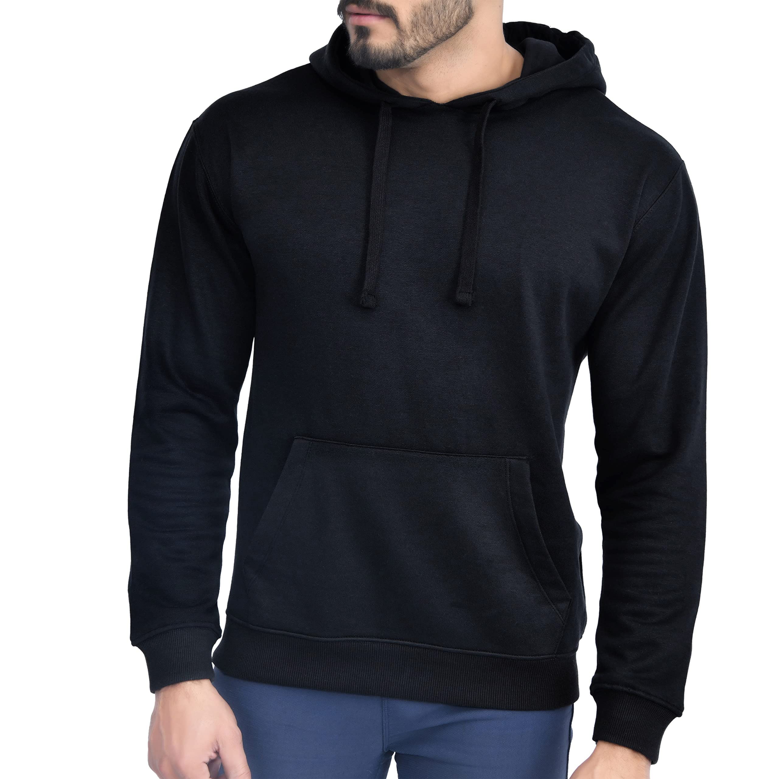 Sleepdown Essentials Hoodies for Men, Ultra Soft Cotton-Blend Long-Sleeve Warm Pullover Sweatshirt Hoodie Cozy Plain Stylish Men's Fleece Hooded Sweatshirts - Large, Black