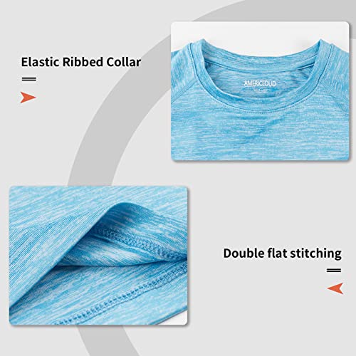 AMERICLOUD Boy's Quick Dry Short-Sleeve T-Shirts Active T Shirts for Boys 3-12 Years Old (Blue-L)