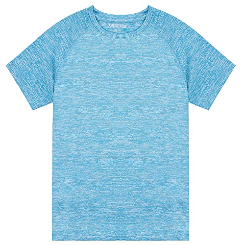 AMERICLOUD Boy's Quick Dry Short-Sleeve T-Shirts Active T Shirts for Boys 3-12 Years Old (Blue-L)