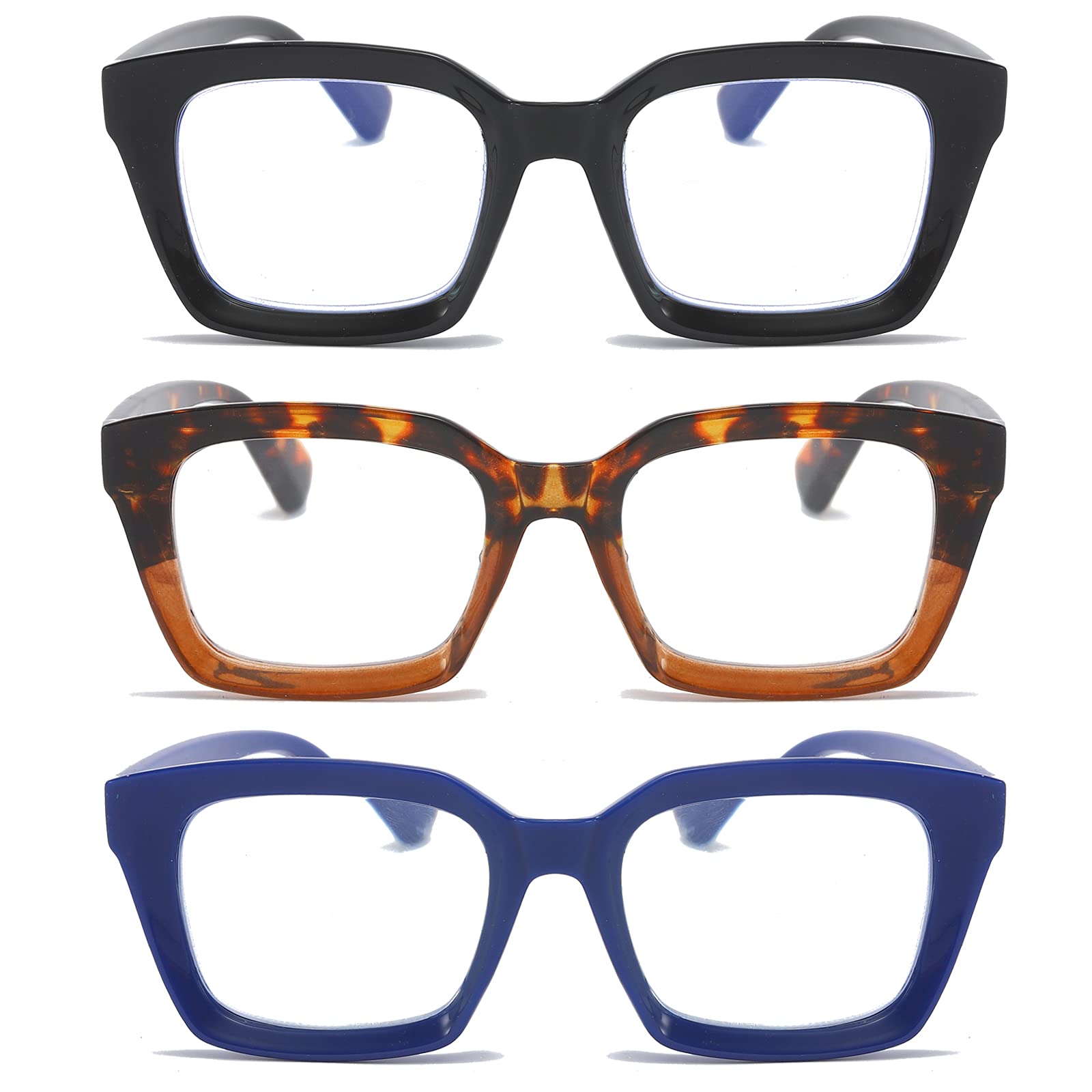 DXYXYO Blue Light Blocking Reading Glasses for Women 1.5 Oversized Computer Readers Retro Fashion Oprah Style Square 3 Pack