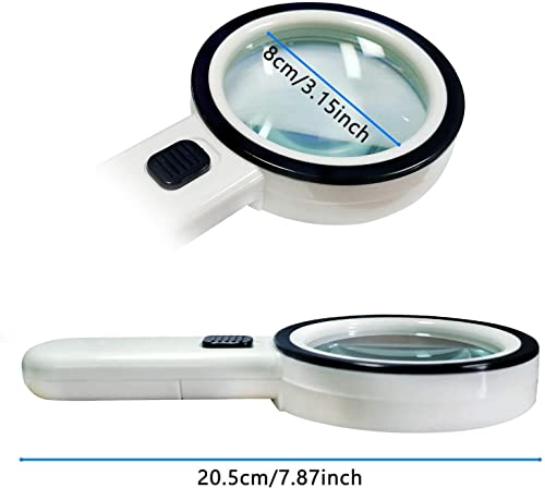 SUPULSE Magnifying Glass with Light, 30X Handheld Large Magnifying Glass 12 LED Illuminated Lighted Magnifier for Macular Degeneration Seniors Reading Inspection Coins Jewelry