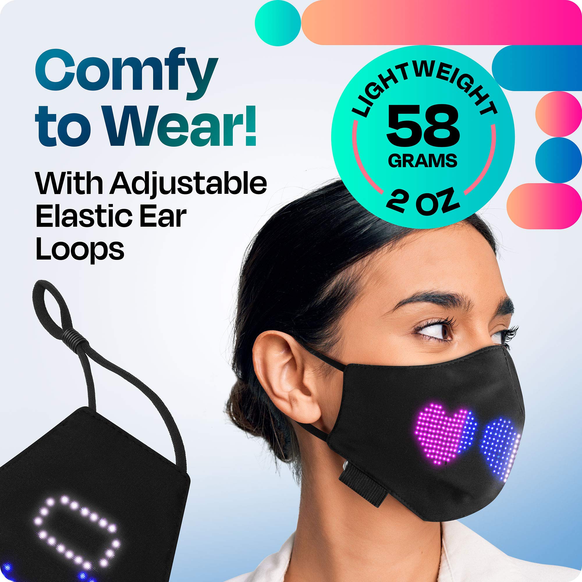Digital Led Face Mask | Comfortable Lightweight App Controlled Led Mask | Display Message and Music Mode Light up Face Mask | Rechargeable and Wireless Light Up Masks for Adults