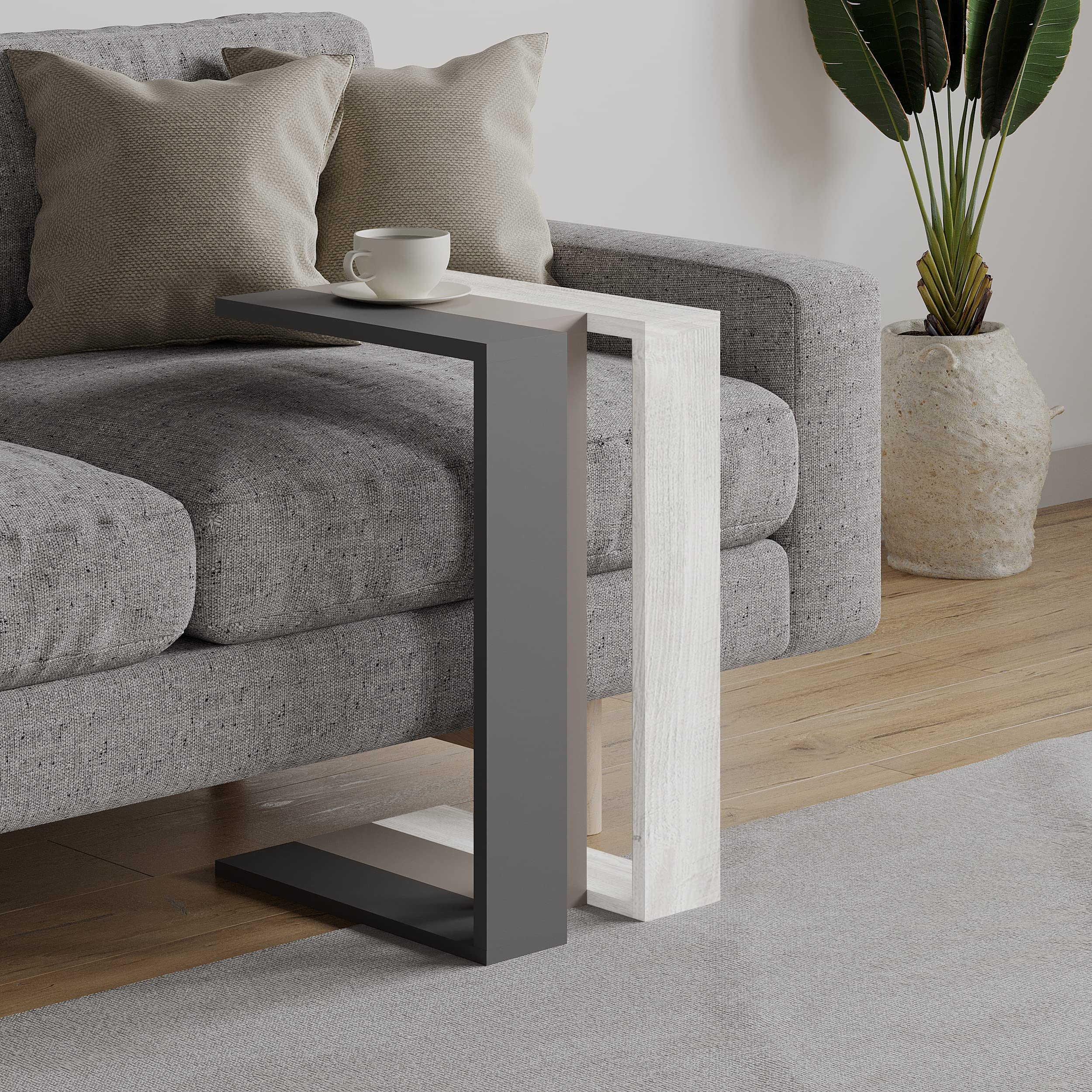 JV Home Muju Collection Modern Side Table | Nightstand Mobile C Table for Sofa Bedside Living Room Bedroom 22 inch Anthracite - Light Mocha - Ancient White