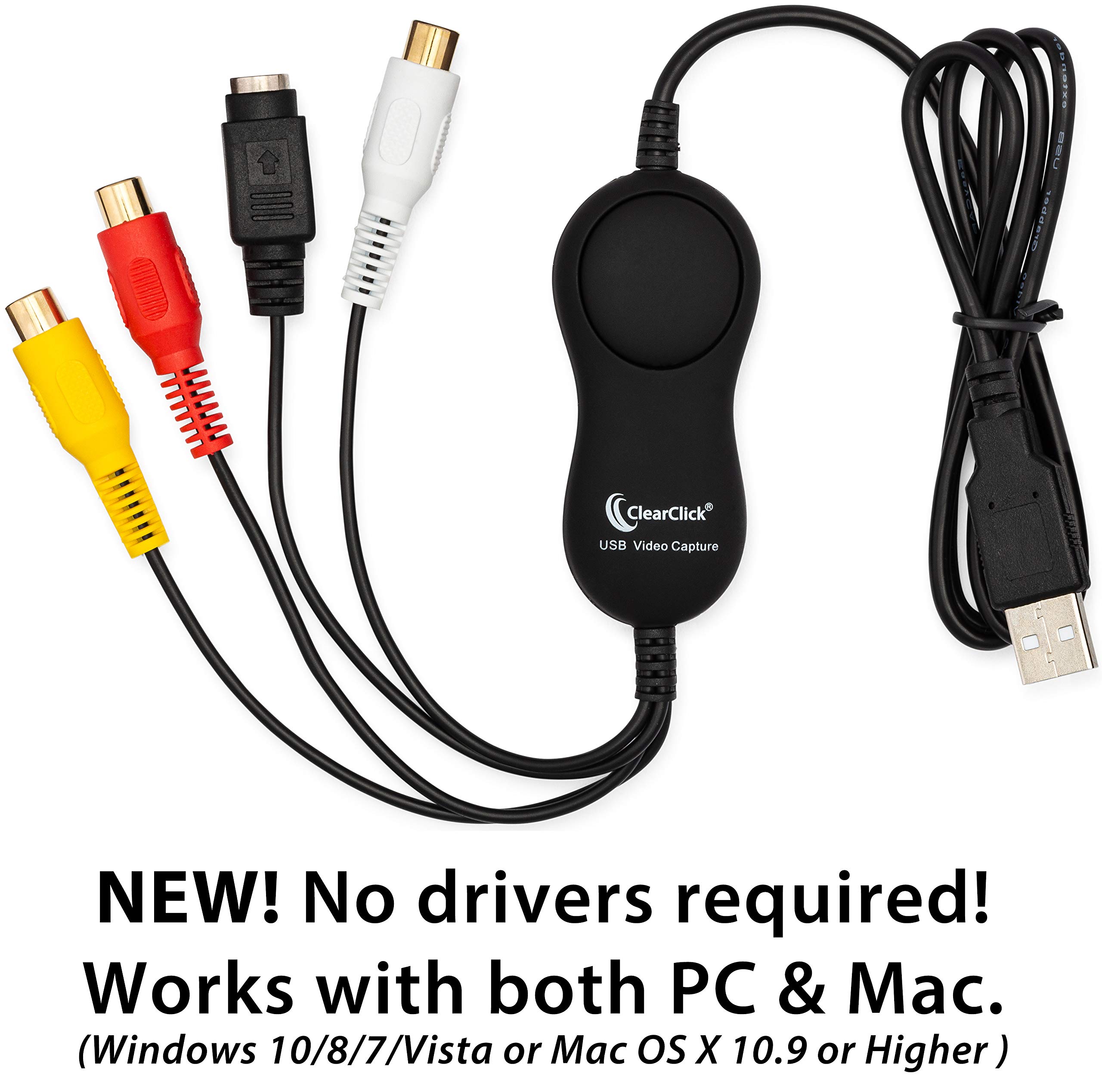 ClearClick VHS to DVD Kit for PC & Mac - USB Device, Software, Instructions, & Tech Support - Capture Video from VCR, VHS, Hi8, Camcorders, Gaming Systems