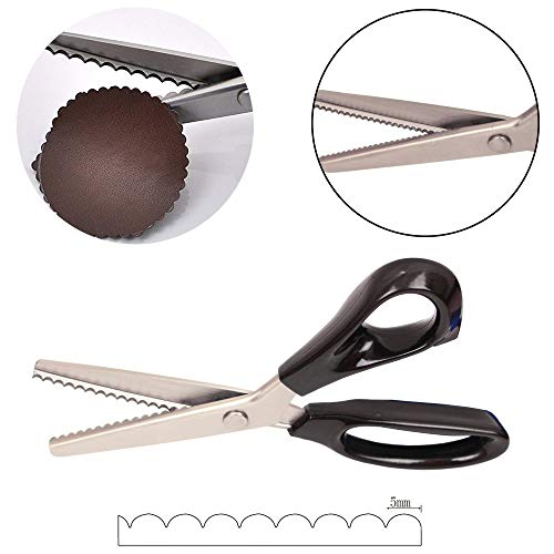 Serrated Scalloped Edge Pinking Shears, Multifunction Stainless Steel Shears Tailor Scissors, Professional Zig-Zag Cut Scissors, Sewing Craft Cut Paper Clothing Fabric for Home (5mm, Scalloped)