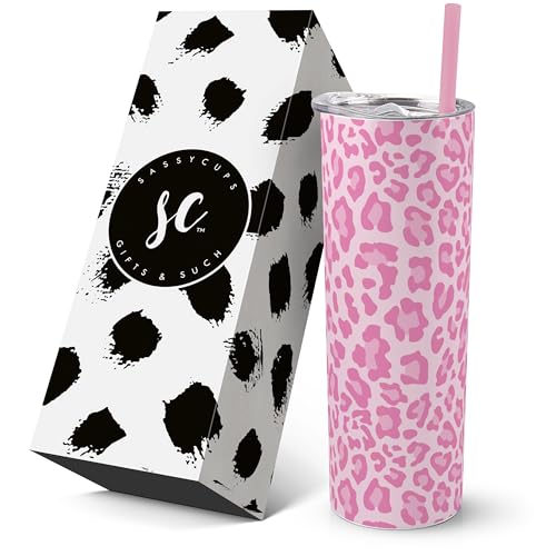 Leopard Print Vacuum Insulated Stainless Steel Skinny Tumbler with Straw - Coffee Mug with Lid, Tea Cup for Travel, Pet Mom, Pet Dad Gifts for Pet Lovers - Insulated Water Bottle - Woman Travel Mug