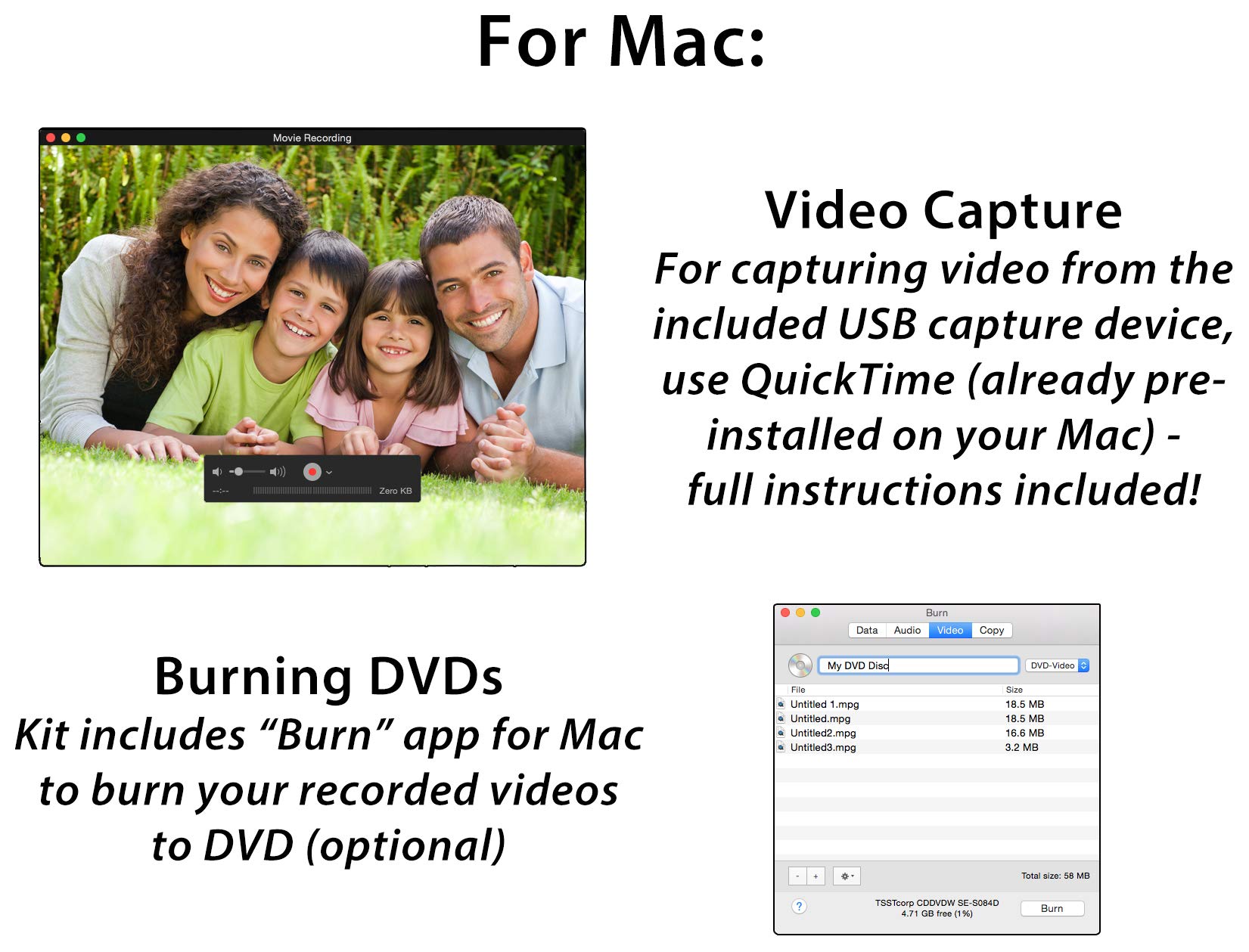 ClearClick VHS to DVD Kit for PC & Mac - USB Device, Software, Instructions, & Tech Support - Capture Video from VCR, VHS, Hi8, Camcorders, Gaming Systems
