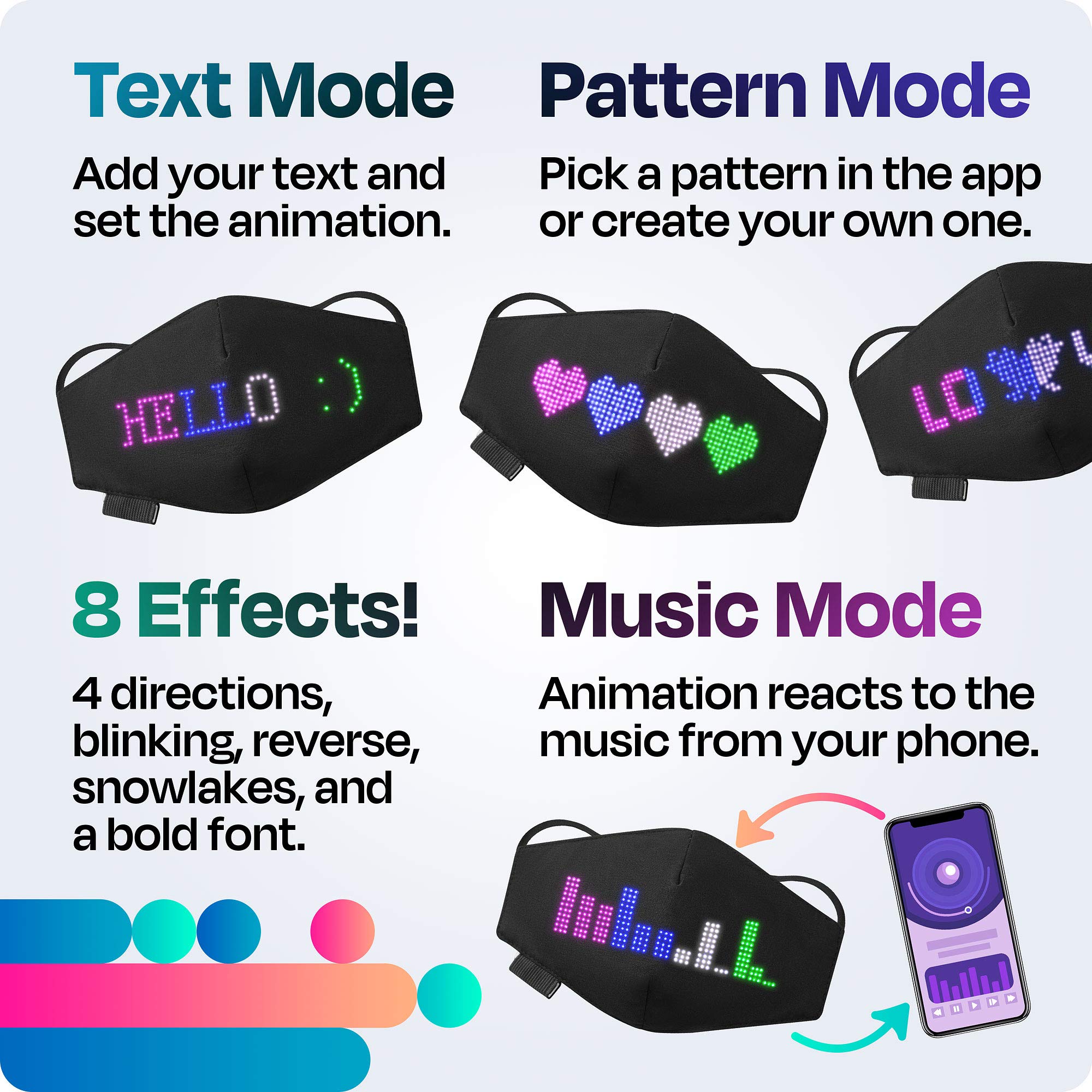Digital Led Face Mask | Comfortable Lightweight App Controlled Led Mask | Display Message and Music Mode Light up Face Mask | Rechargeable and Wireless Light Up Masks for Adults