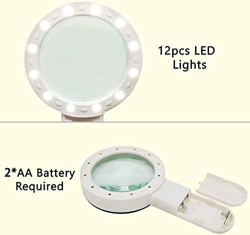 SUPULSE Magnifying Glass with Light, 30X Handheld Large Magnifying Glass 12 LED Illuminated Lighted Magnifier for Macular Degeneration Seniors Reading Inspection Coins Jewelry