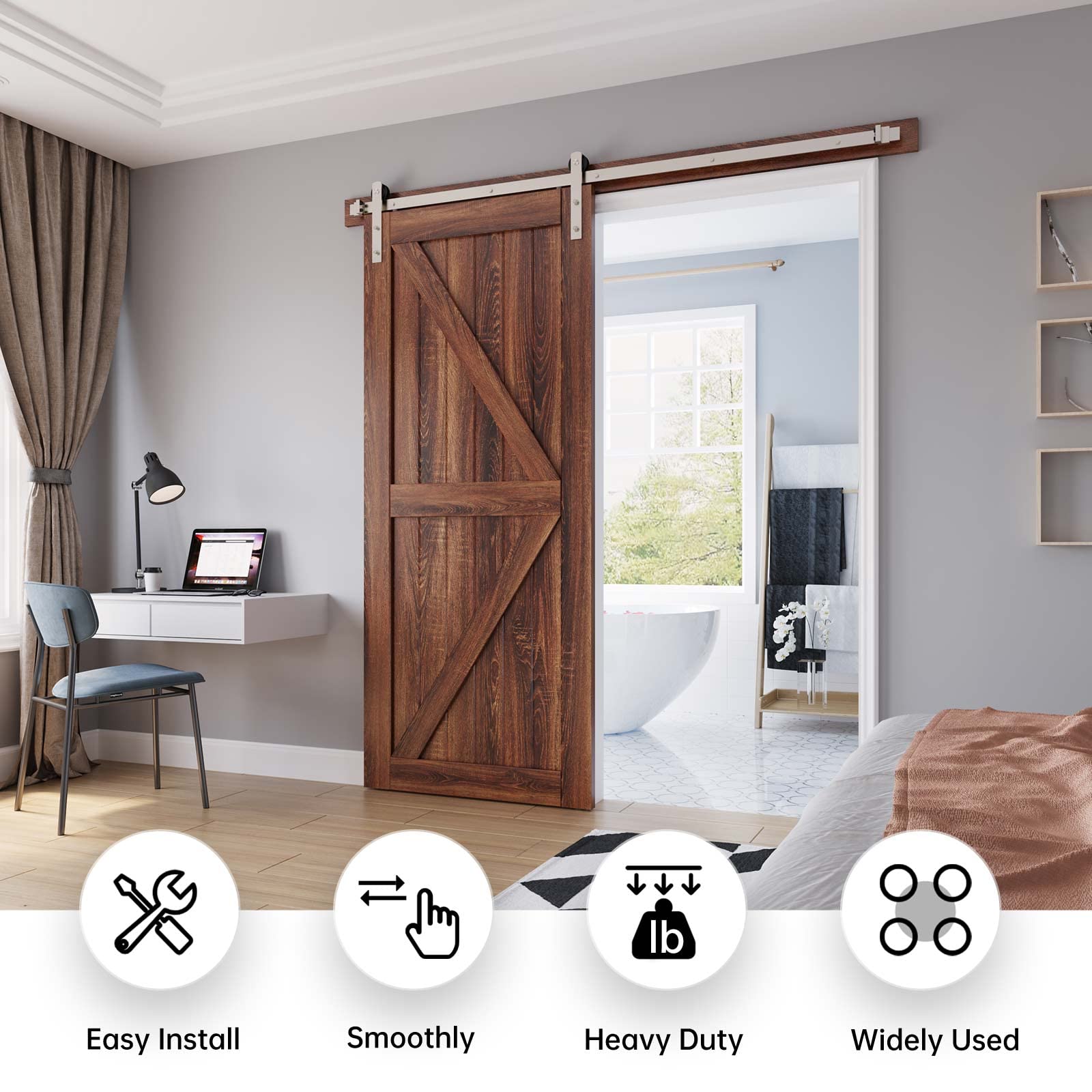 EaseLife 6 FT Brushed Nickel Sliding Barn Door Hardware Track Kit,Straight Pulley,Heavy Duty,Slide Smoothly Quietly,Easy Install (6FT Track Kit for 30"~36" Wide Single Door)