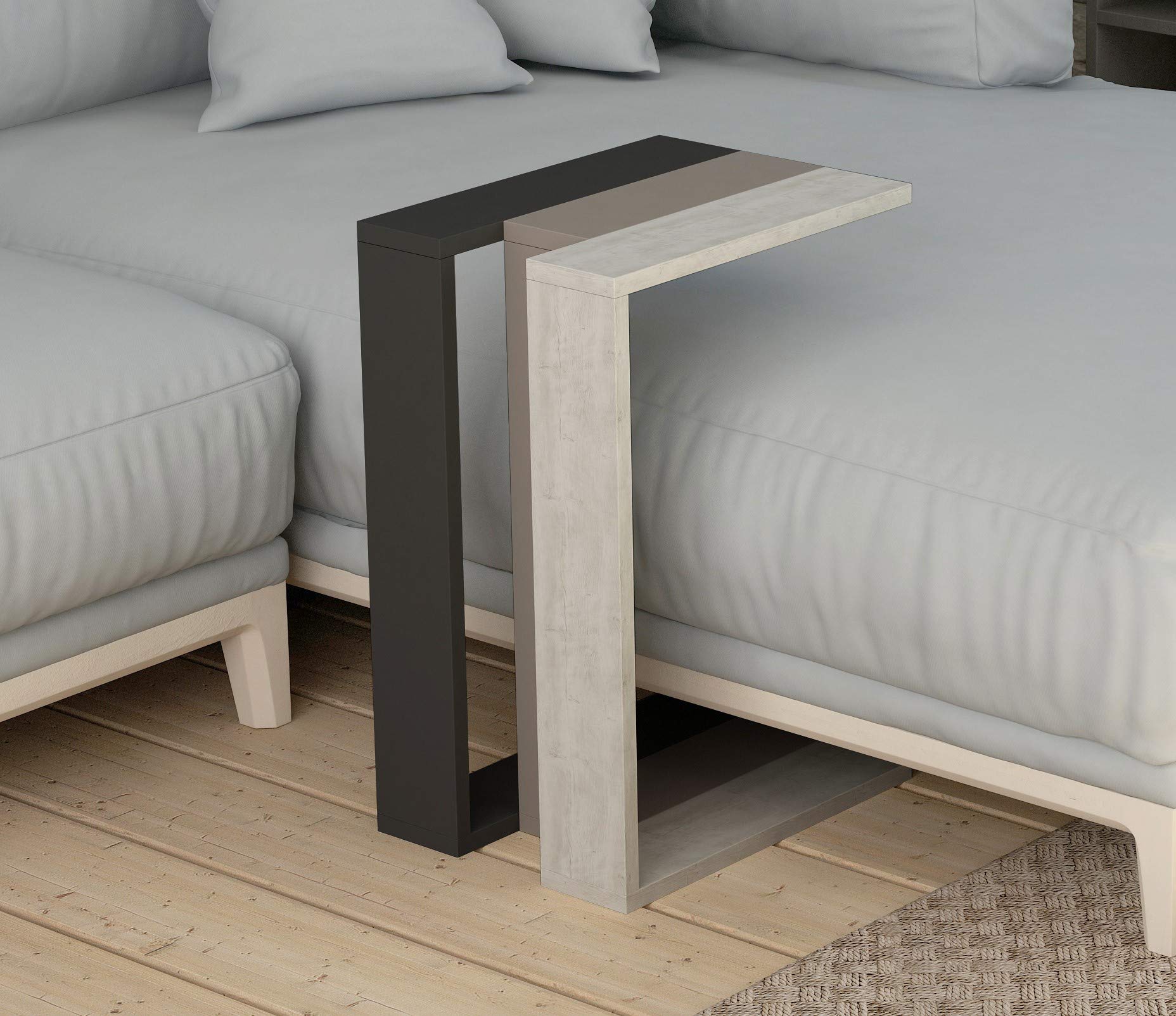 JV Home Muju Collection Modern Side Table | Nightstand Mobile C Table for Sofa Bedside Living Room Bedroom 22 inch Anthracite - Light Mocha - Ancient White